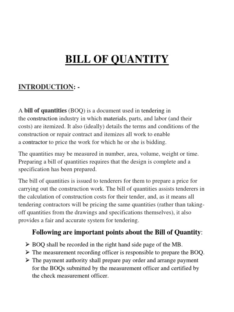 Bill of Quantity | PDF | Payments | Specification (Technical Standard)