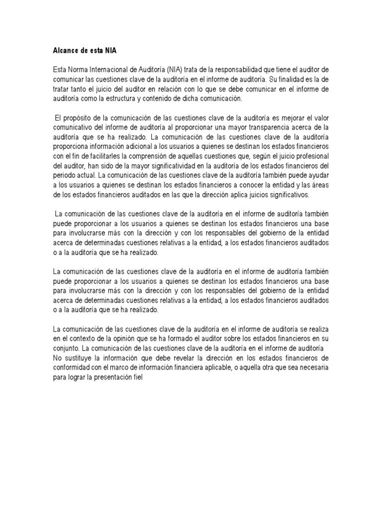 Nia 701 | PDF | Auditoría financiera | Auditoría
