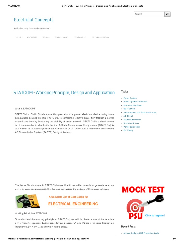 Statcom Working Principle Design And Application Electrical Concepts Pdf Ac Power