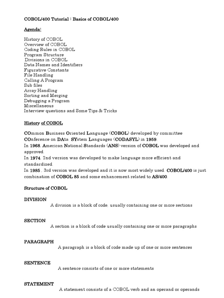COBOL/400 Basics & File Handling | PDF | Binary Coded Decimal | Decimal