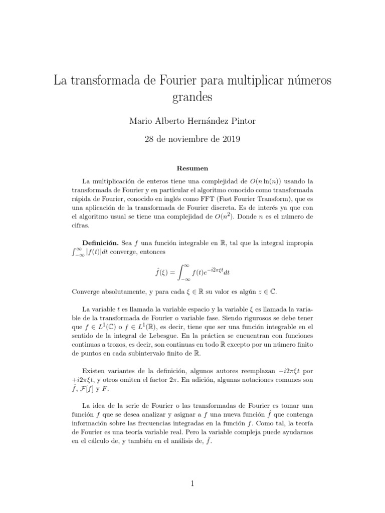La Transformada de Fourier para Multiplicar Números Grandes | PDF ...