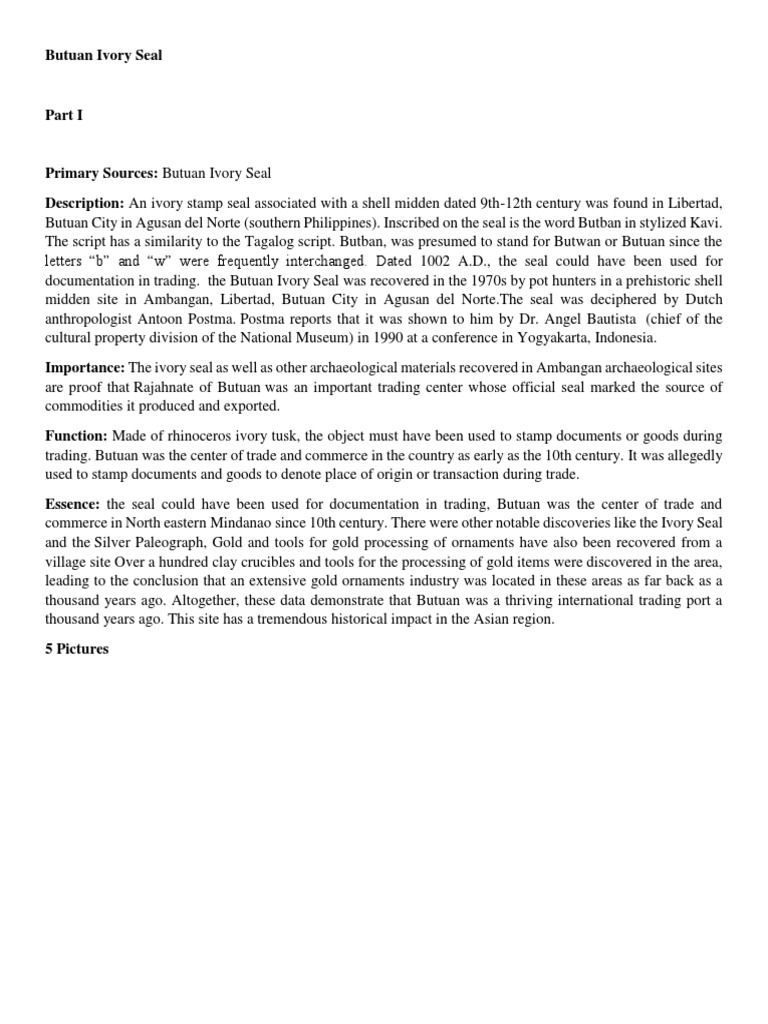 Butuan Ivory Seal: Historical Significance | PDF | Philippines