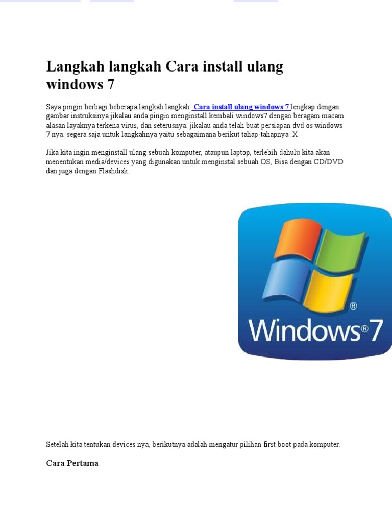 Langkah Langkah Cara Install Ulang Windows | PDF Langkah Langkah Cara Install Ulang Windows | PDF
