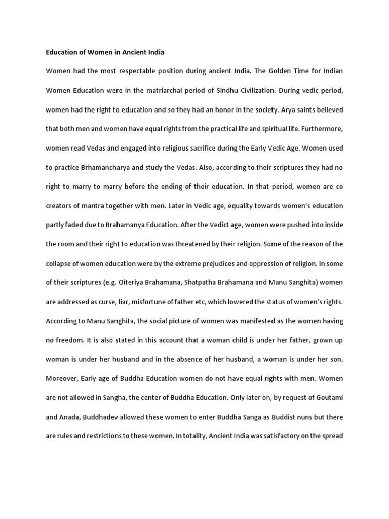 Education of Women in Ancient India | PDF | Social Science | Philosophy