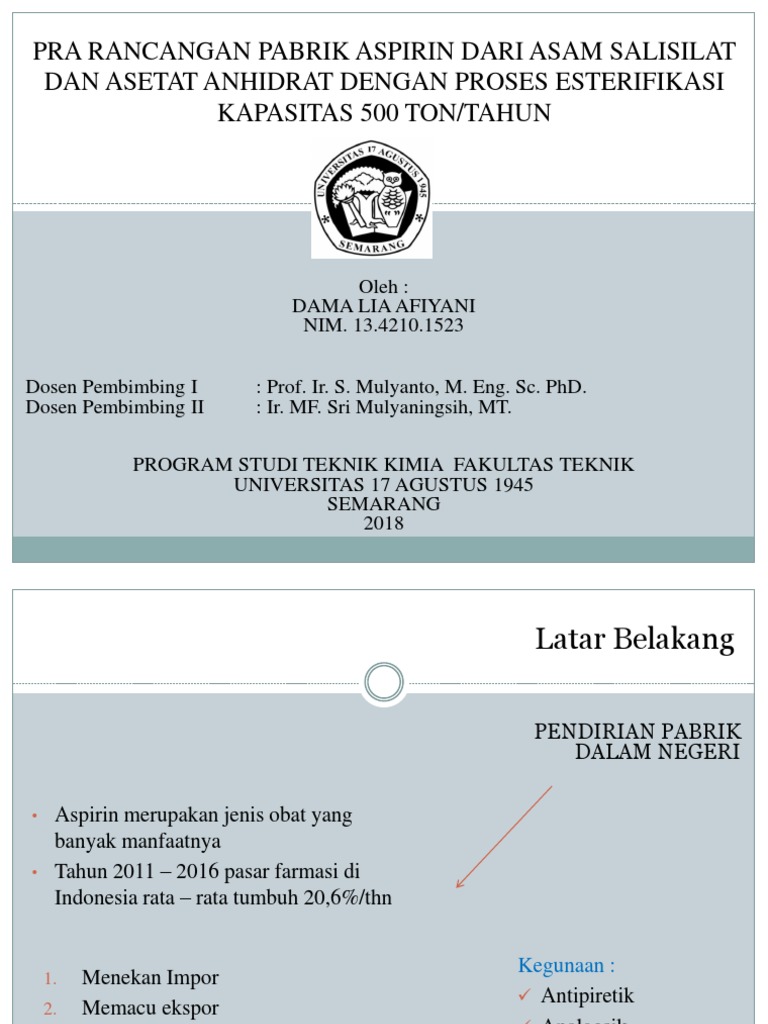Pra Rancangan Pabrik Aspirin | PDF