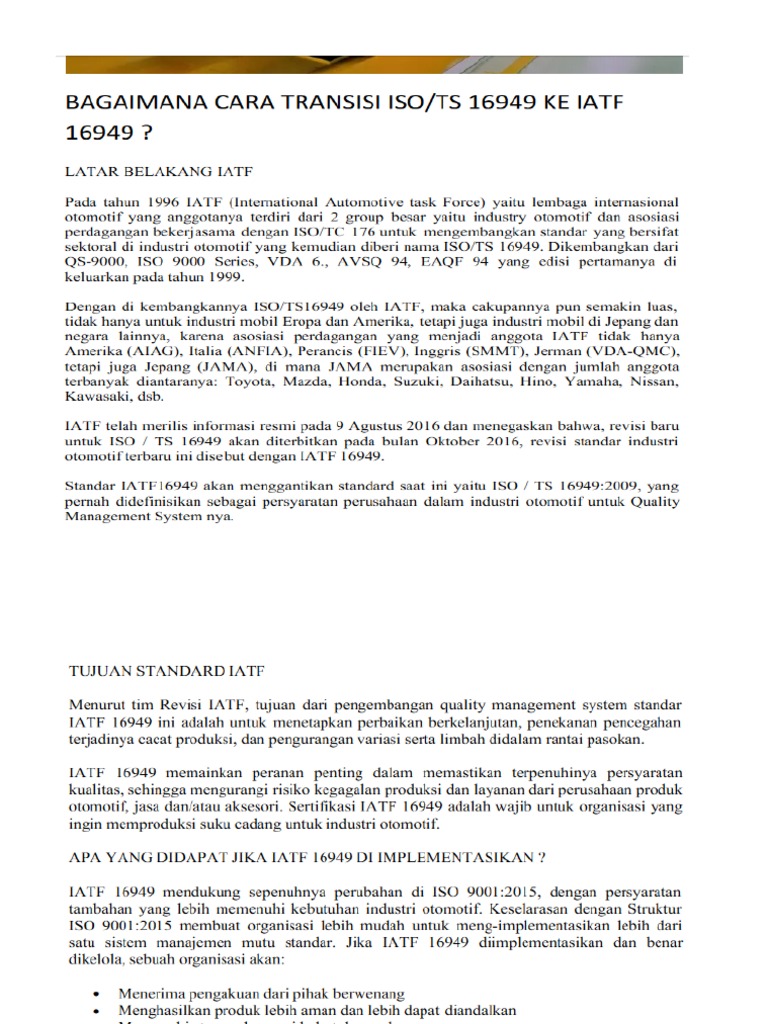 Point Penting Perubahan ISO TS Ke IATF | PDF