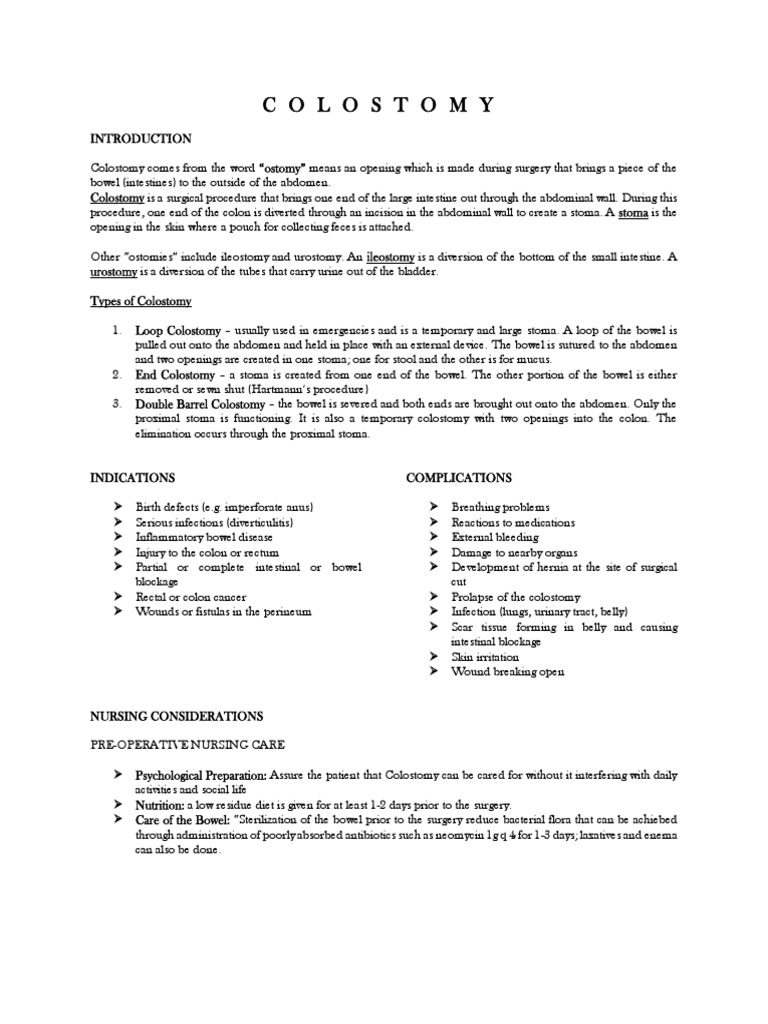 Colostomy | PDF | Gastroenterology | Digestive System