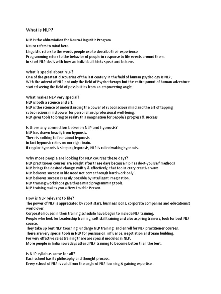 An Introduction to Neuro-Linguistic Programming: Principles ...