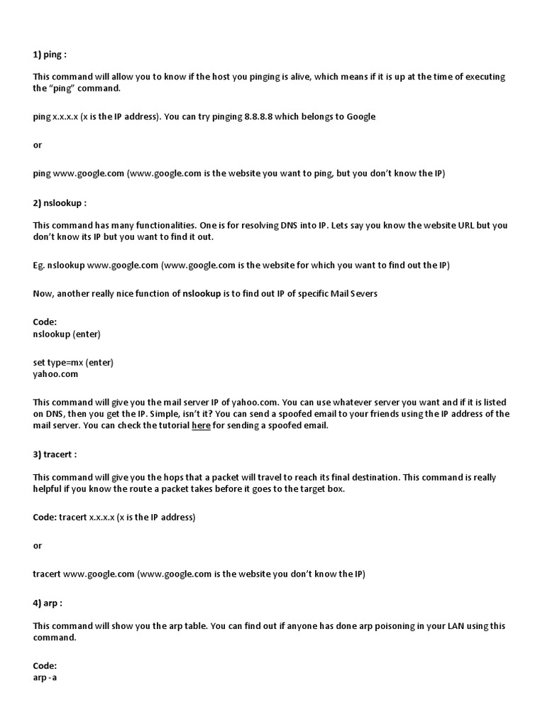 Net Commands | PDF | Computer File | Ip Address