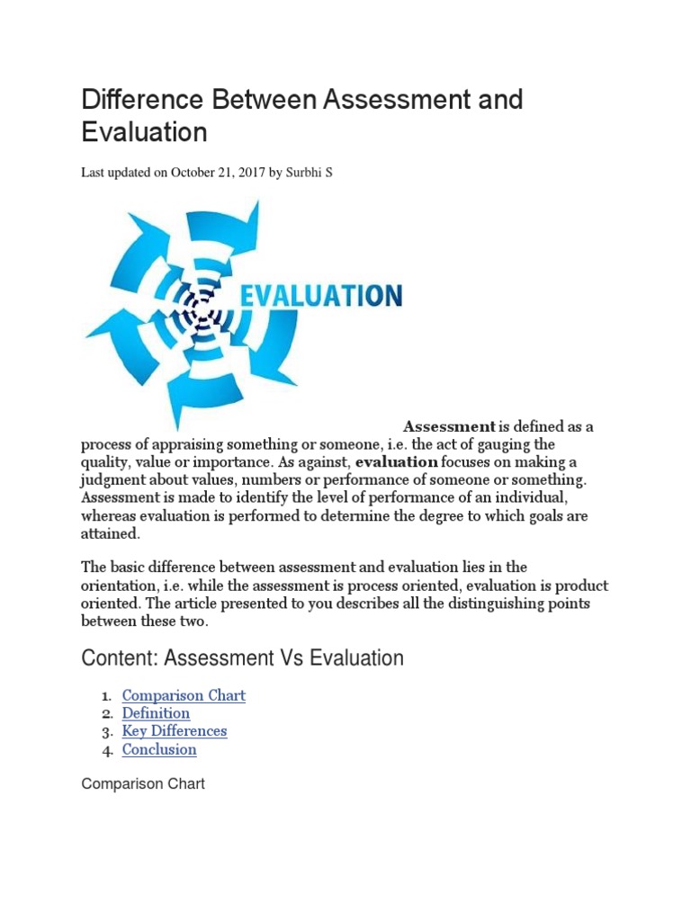 Difference Between Assessment and Evaluation | PDF | Educational Assessment | Qualitative Research