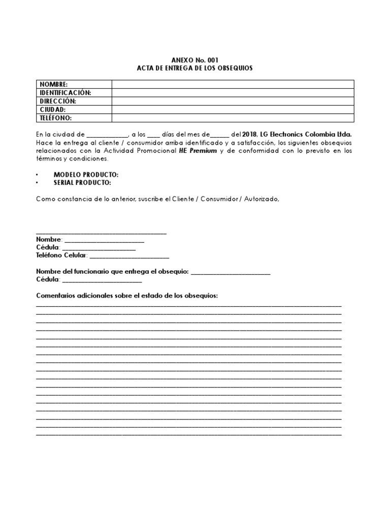 Acta de Entrega Obsequios | PDF | Business