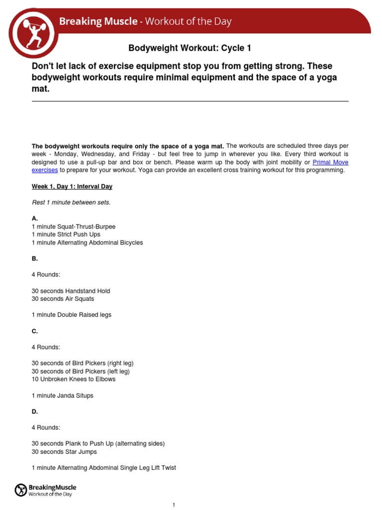 Bodyweight Workout Plan: Cycle 1 | PDF | Human Body | Sports