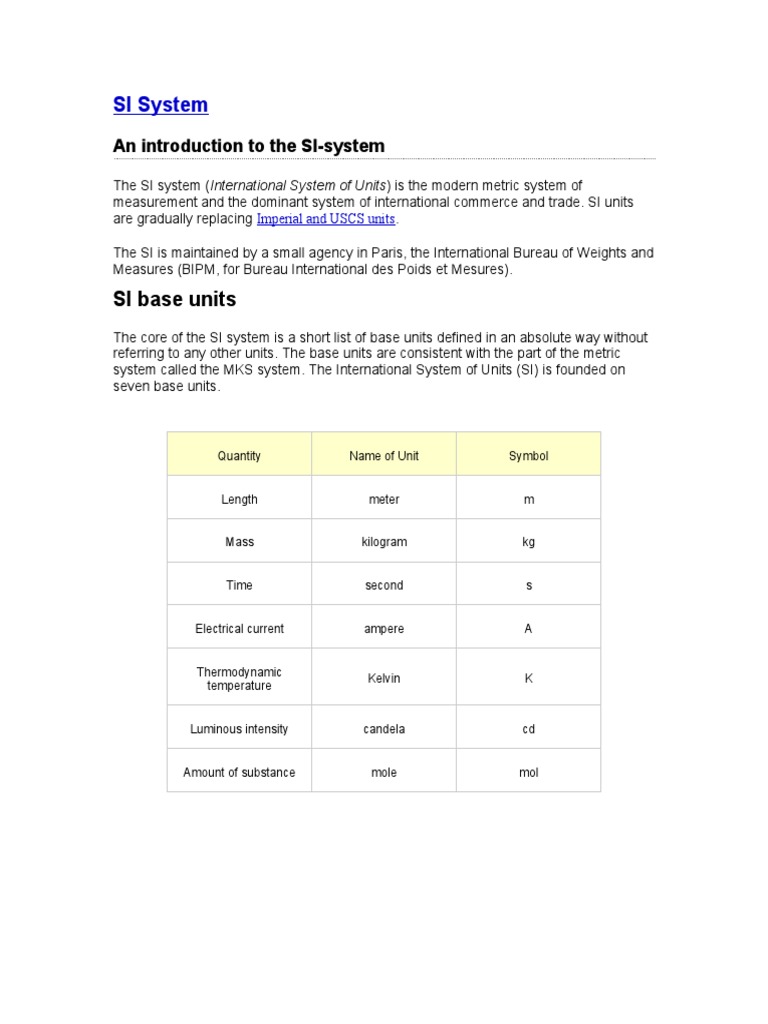 SI System | PDF | Quantity | International System Of Units