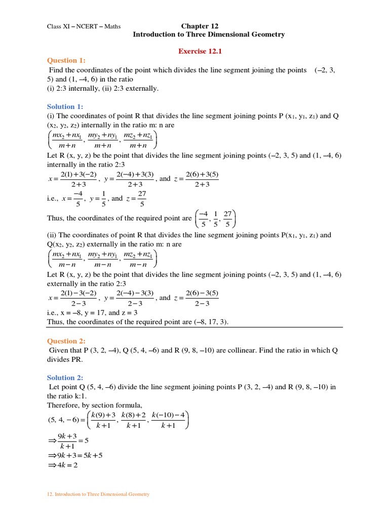 Chapter 12 - Introduction To Three Dimensional Geometry | PDF | Euclidean Plane Geometry | Triangle