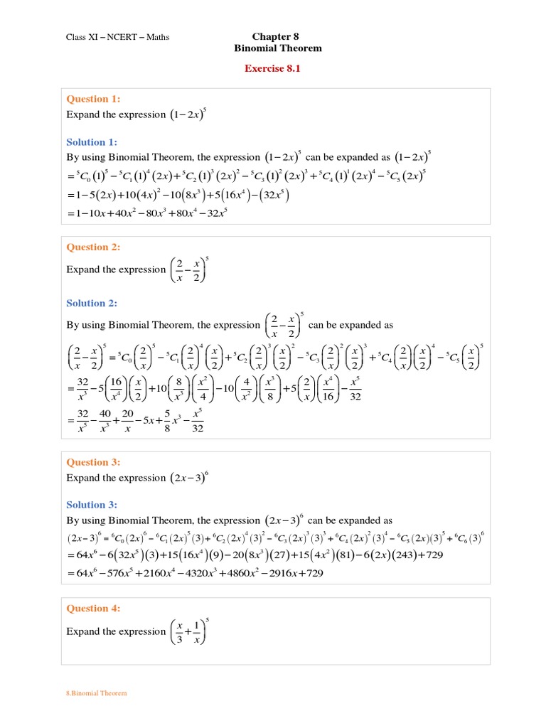 Chapter 8 - Binomial Theorem | PDF | Numbers | Discrete Mathematics