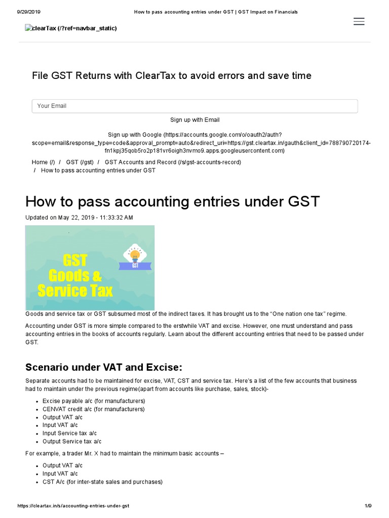 How To Pass Accounting Entries Under GST - GST Impact On Financials ...