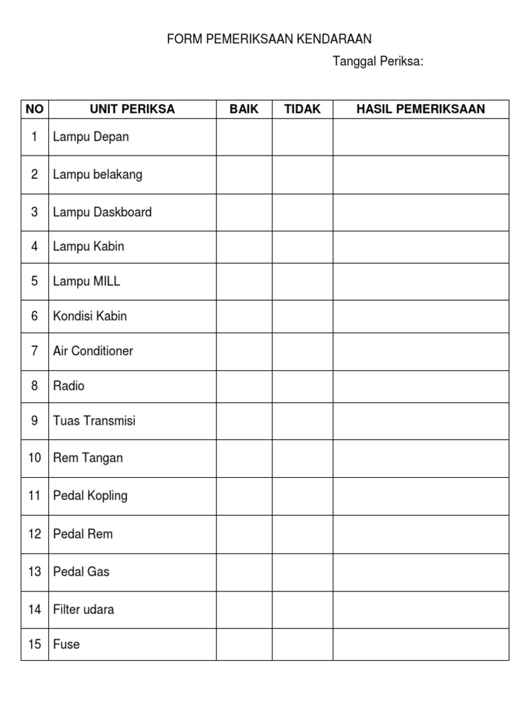 Form Pemeriksaan Kendaraan | PDF