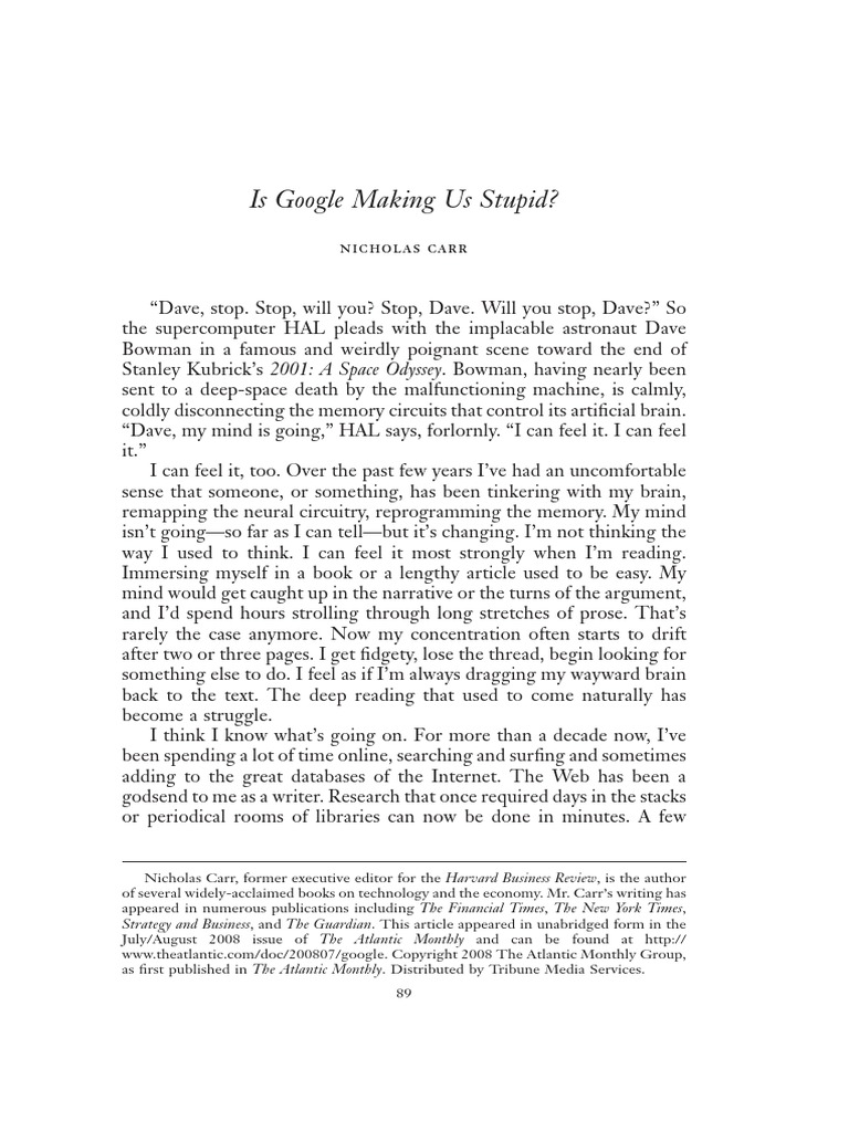 Is Google Make Us Stupid PDF | PDF | Mass Media | Hyperlink