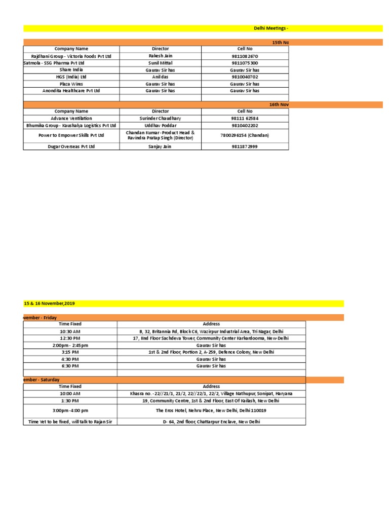 Delhi Meetings Schedule: Nov 15-16, 2019 | PDF | Violence
