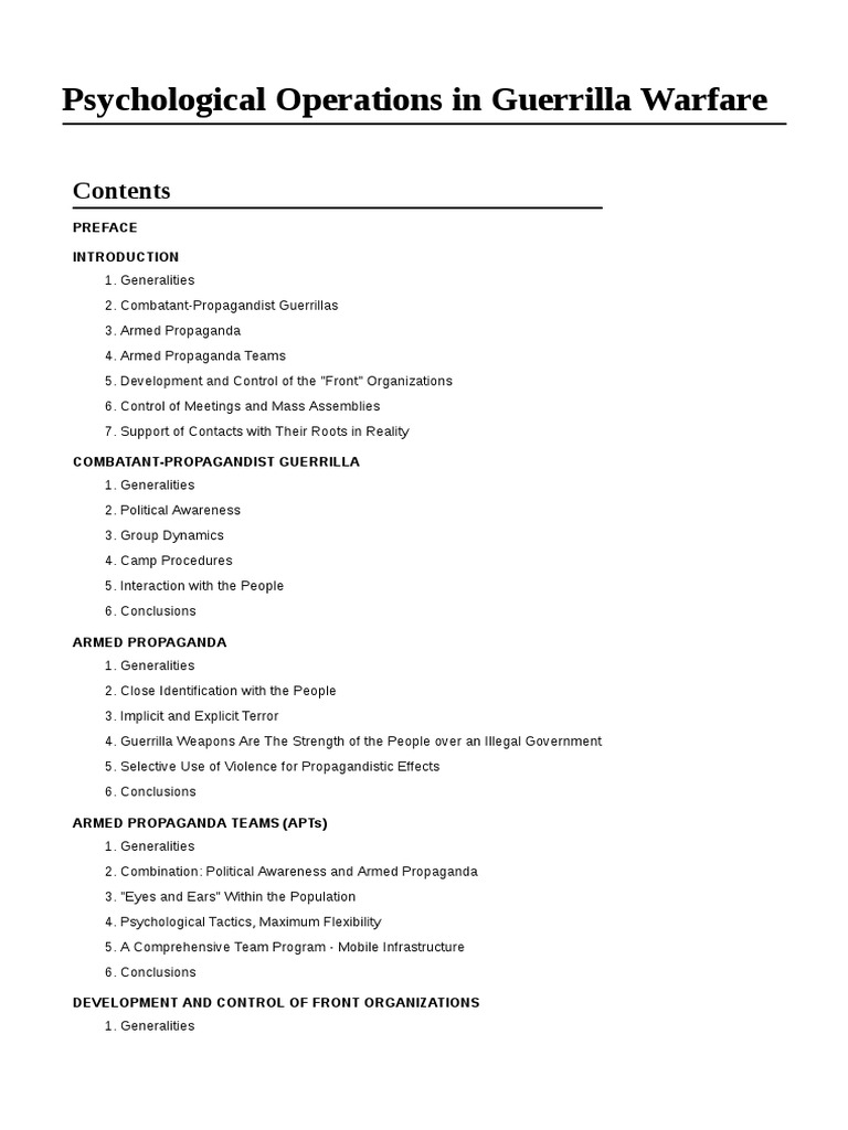 Psychological Operations in Guerrilla Warfare: Preface | PDF | Guerrilla Warfare | Sandinista ...