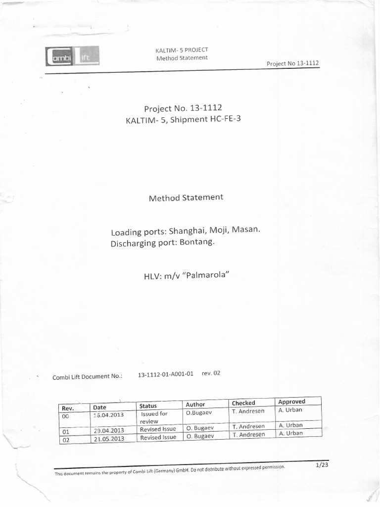 Method Statement Transport Heavy Cargo PDF | PDF