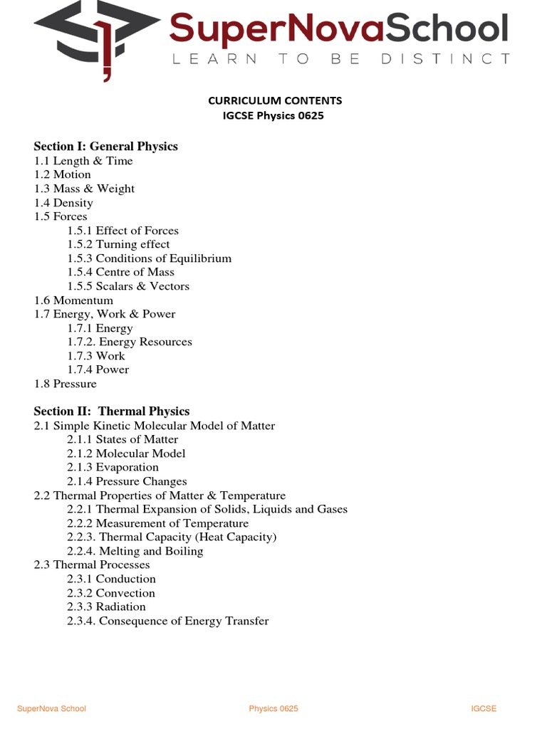 Curriculum Contents - IGCSE Physics 0625 | PDF | Electricity | Heat