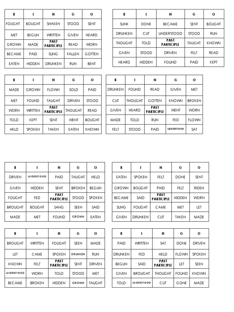 Past Perfect Bingo | PDF | Grammar | Language Mechanics