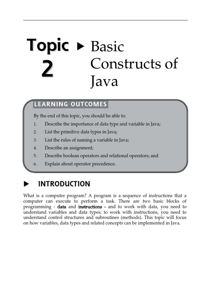 Basic Constructs Of Java Pdf Data Type Integer Computer Science
