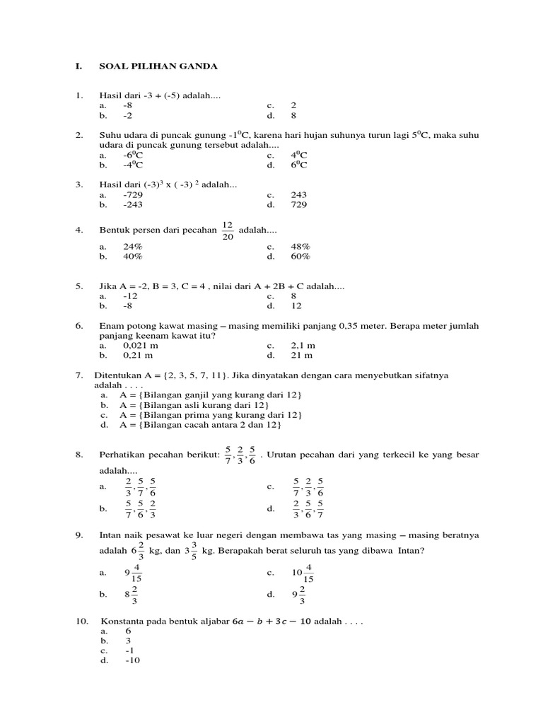 Soal Math 7 Uas Ganjill | PDF