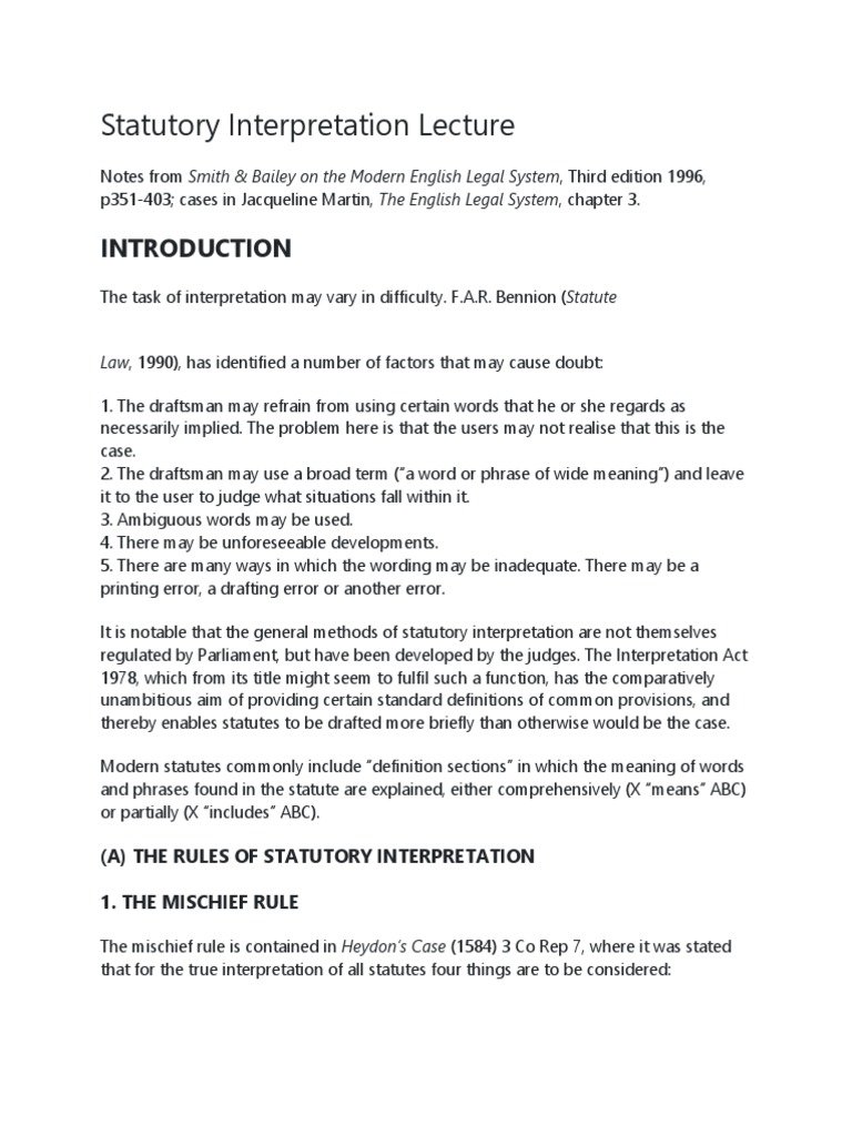 Statury Interpretation | PDF | Plain Meaning Rule | Statutory ...