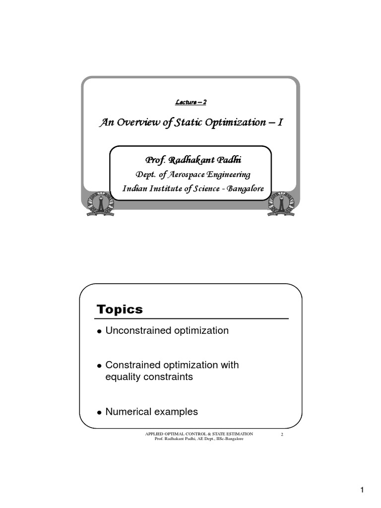 Static Optimization | PDF | Optimal Control | Mathematical Optimization