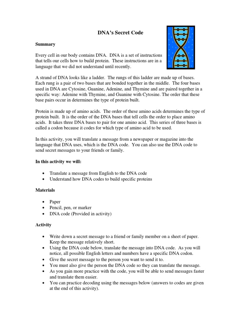 DNA's Secret Code: How DNA Instructions Build Proteins | PDF | Dna ...