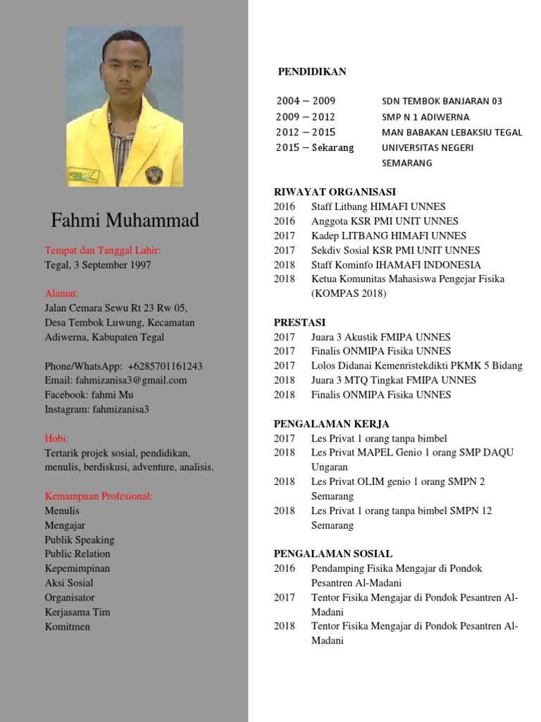 Biodata Fahmi Muhammad dan Profilnya | PDF | Ilmu Sosial