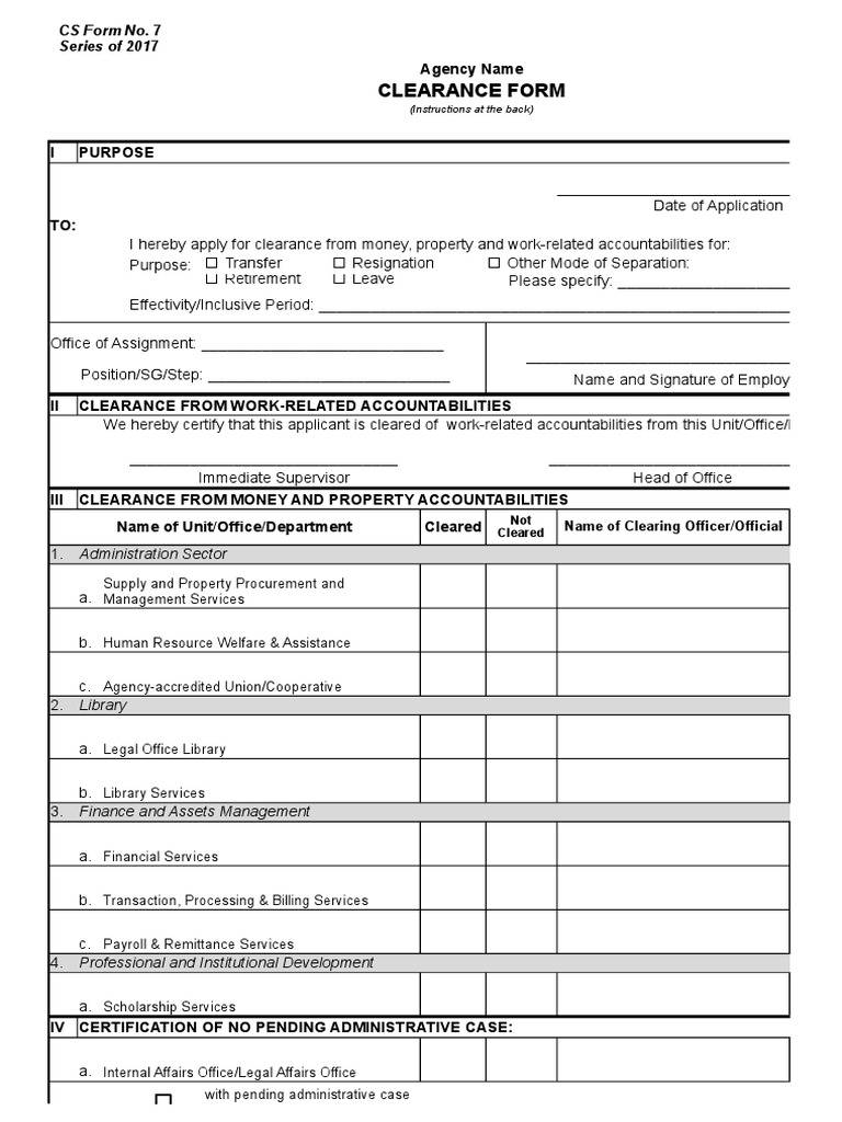 CS Form No. 7 Clearance Form Sample | PDF | Government | Economies