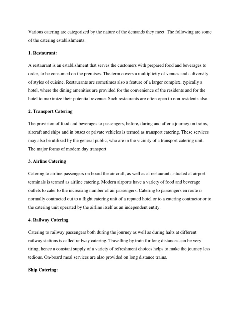 Types of Catering | PDF | Restaurants | Foodservice