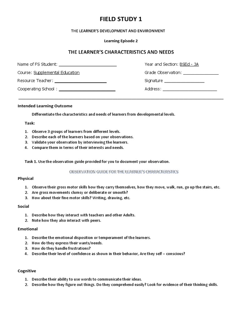 Blank Field Study 1 | PDF | Temperament | Learning