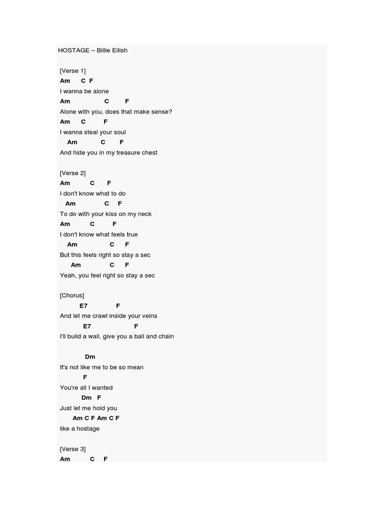 Billie Eilish - Hostage (Lyrics | PDF