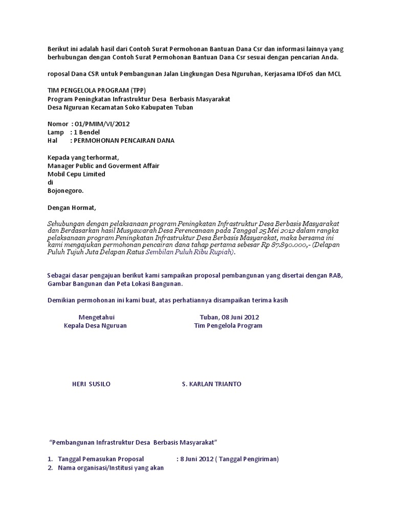 Berikut Ini Adalah Hasil Dari Contoh Surat Permohonan Bantuan Dana CSR ...