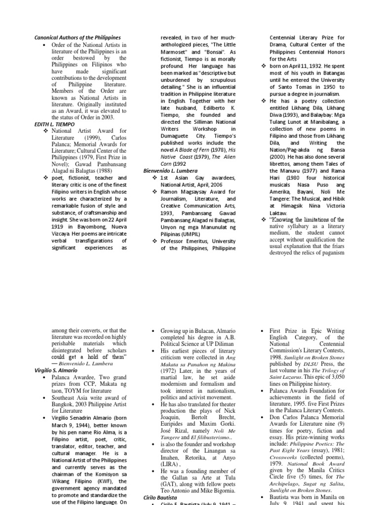 Canonical Authors of The Philippines | PDF | Philippines | Poetry