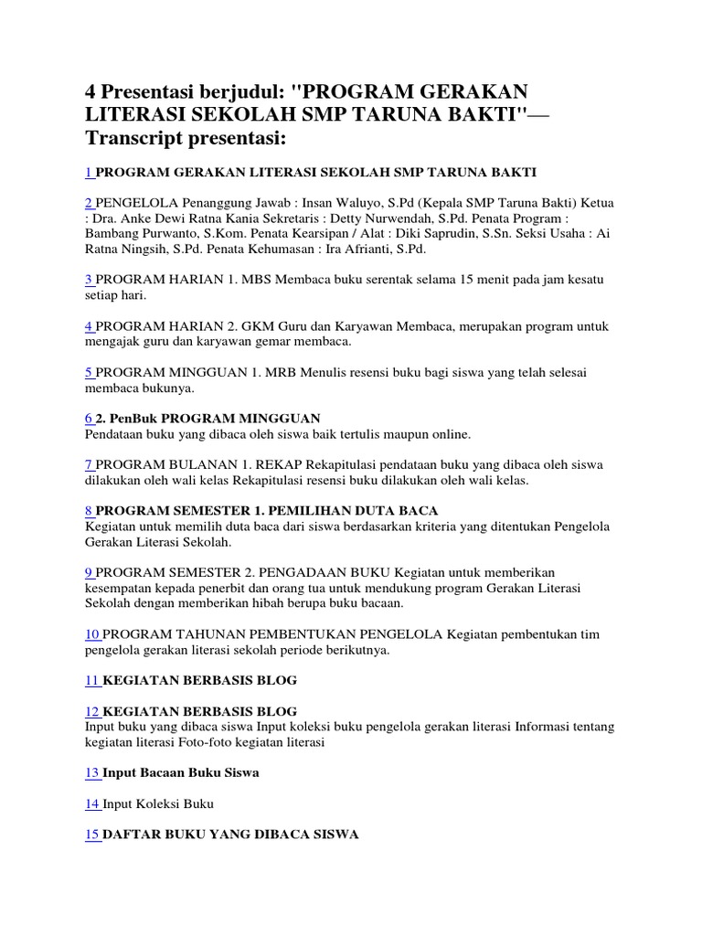 Contoh Program Literasi | PDF