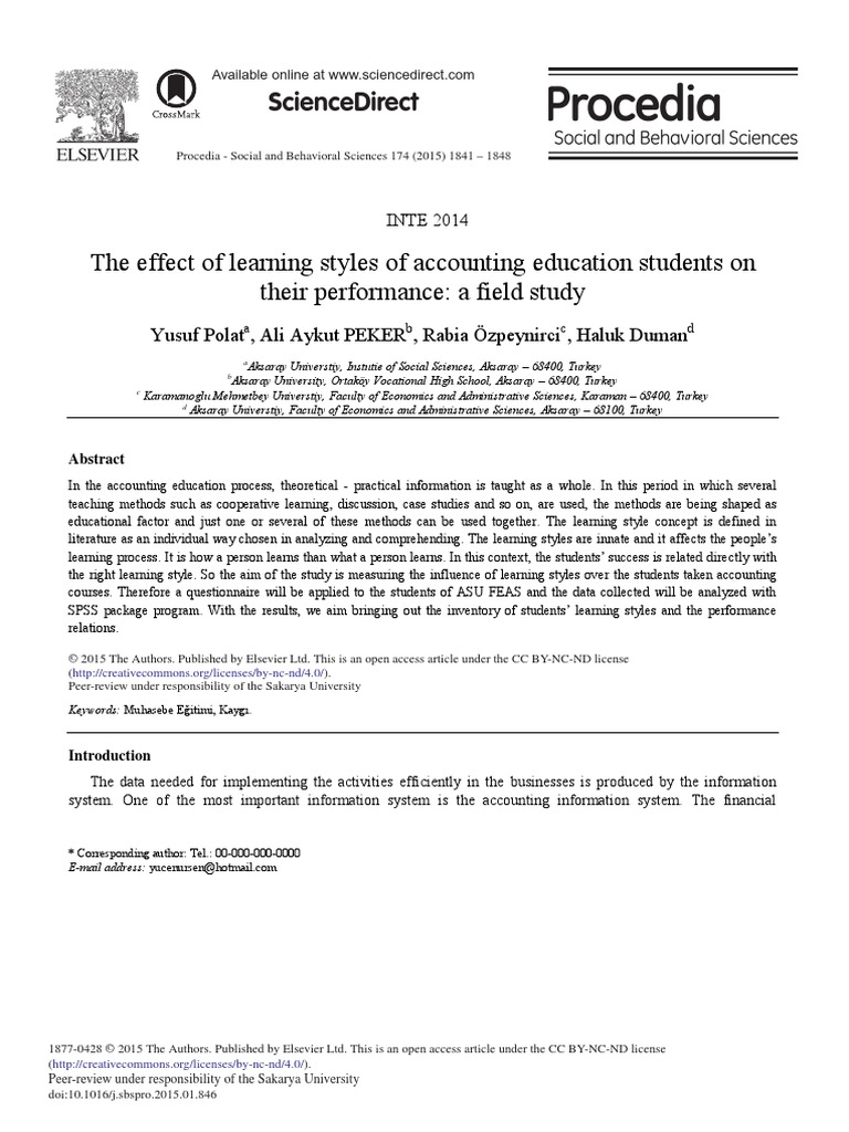 The Effect of Learning Styles of Accounting Education Students On Their ...