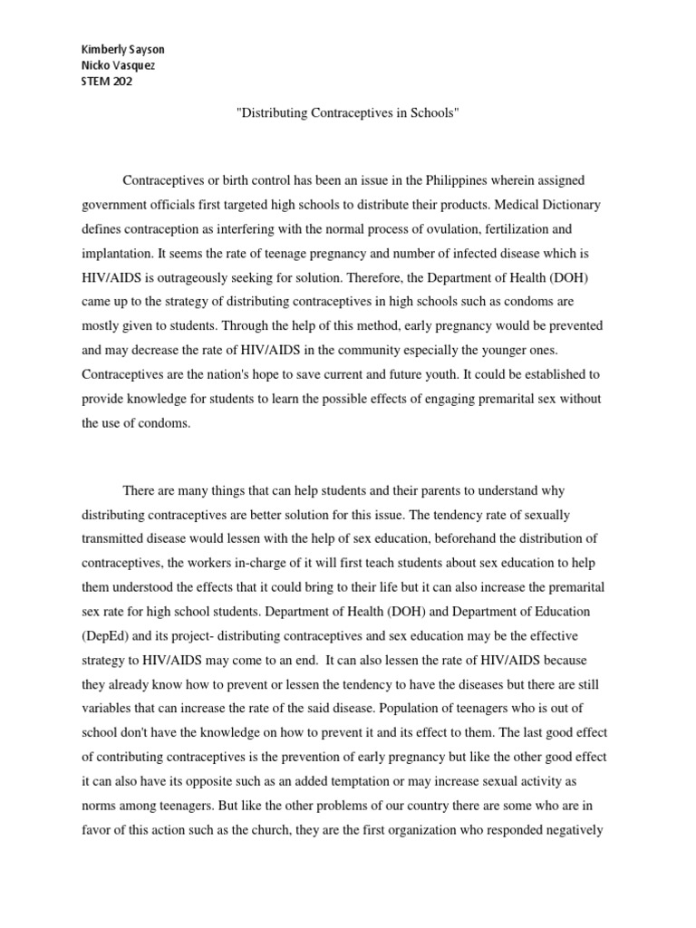 Position Paper | PDF | Birth Control | Sex Education