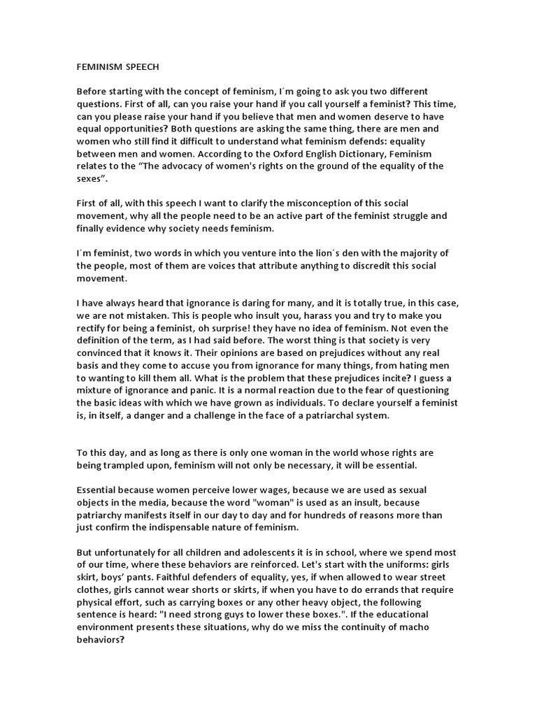 Feminism Speech | PDF | Feminism | Gender Studies