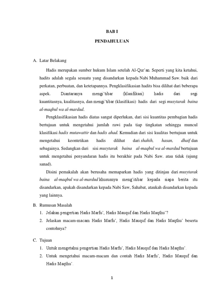 KLASIFIKASI HADIS BERDASARKAN MUSYTARAK BAINA AL-MAQBUL WA AL-MARDUD | PDF