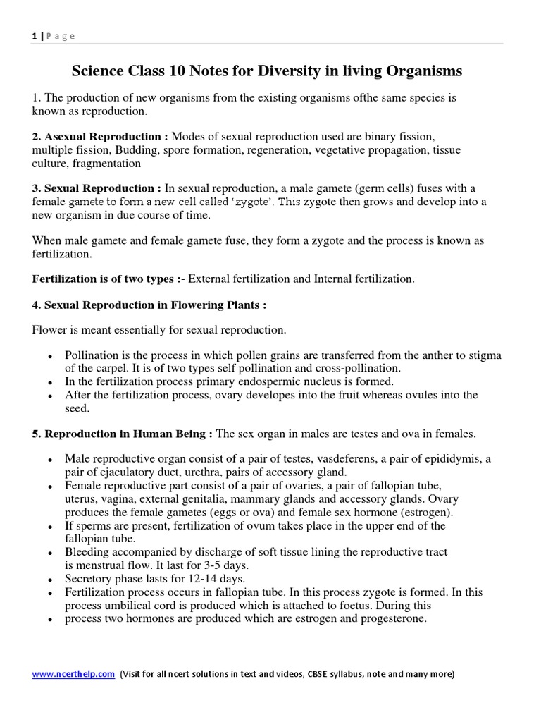 Science Notes For Class 10 Chapter 8 How Do Organisms Reproduce PDF ...