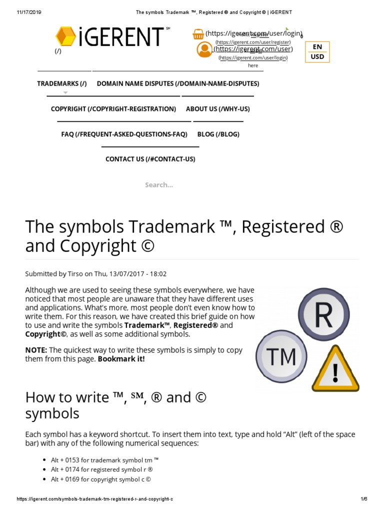 The Symbols Trademark ™, Registered ® and Copyright © - iGERENT | PDF ...