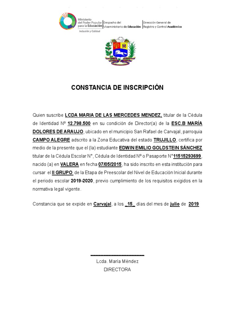 Modelo Constancia de Inscripción | PDF