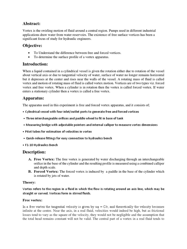 Free and Forced Vortex PDF | PDF | Vortices | Rotation Around A Fixed Axis