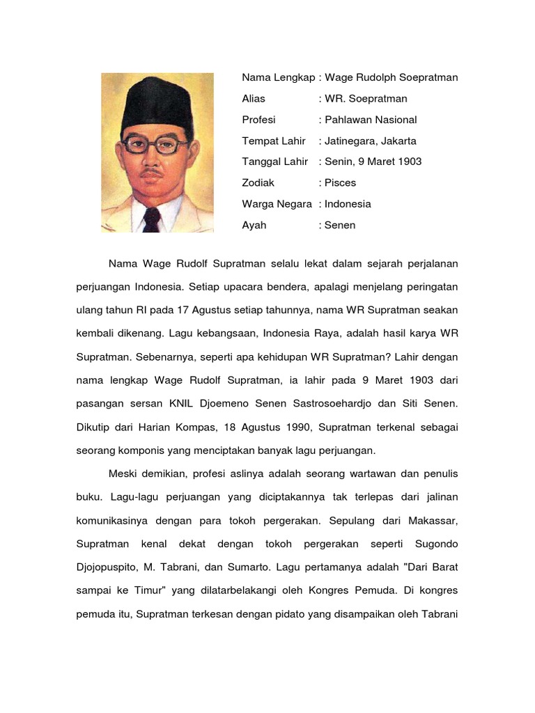 ARTIKEL DAN BIOGRAFI Wage Rudolf Supratman | PDF
