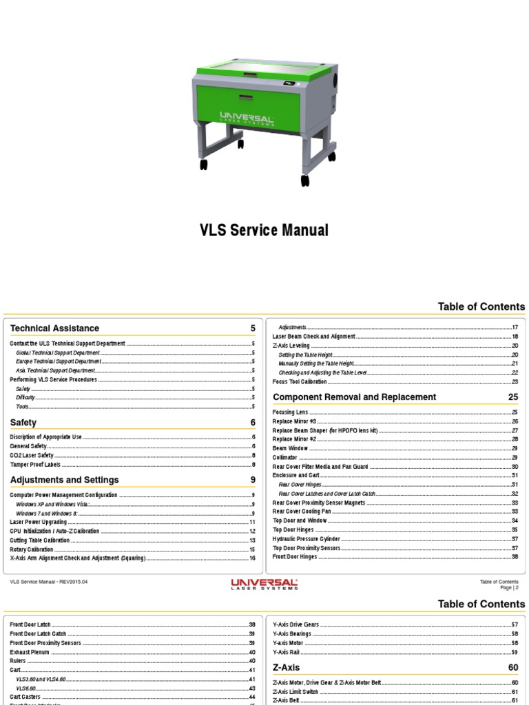 VLS Platform Series Service Manual | PDF | Laser | Microsoft Windows